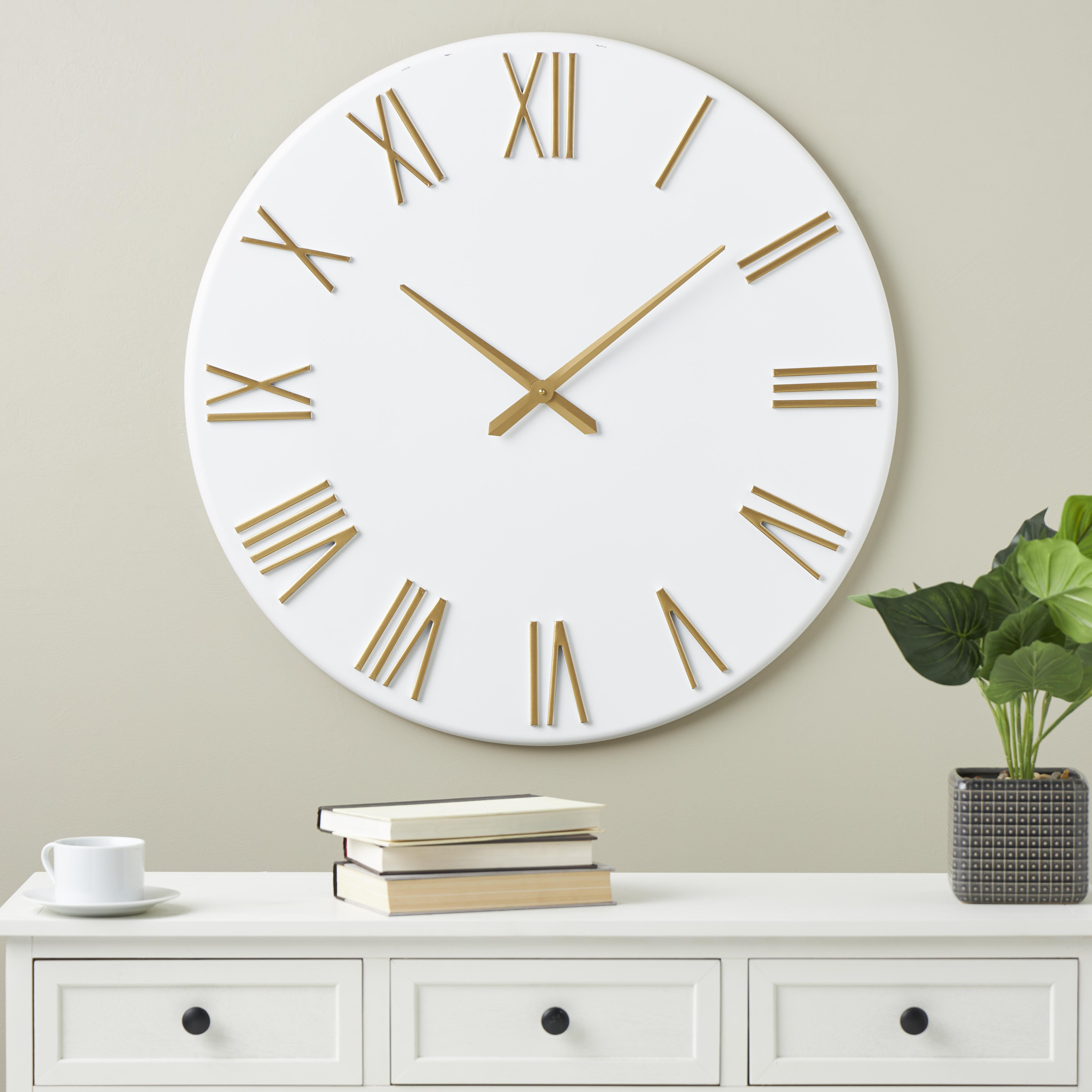 Willa Arlo™ Interiors Metal Oversized Hiawassee Round 31" Wall Clock Gold Hands and Numbers ...